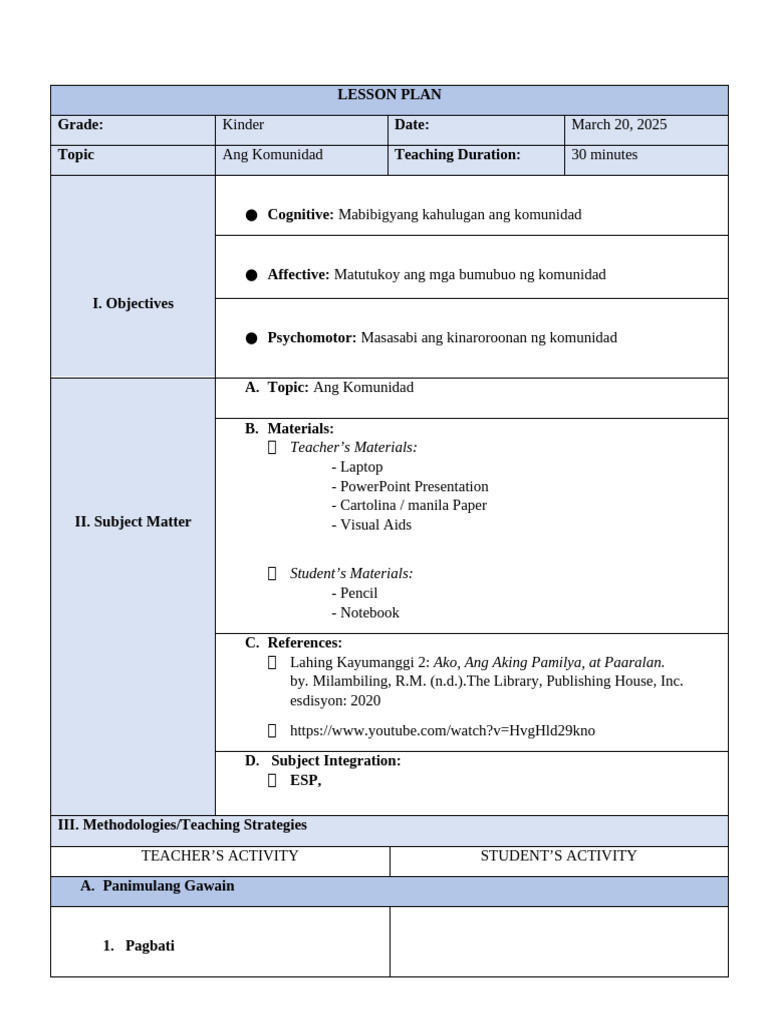 Group 8 Ang Komunidad Lesson Plan | PDF