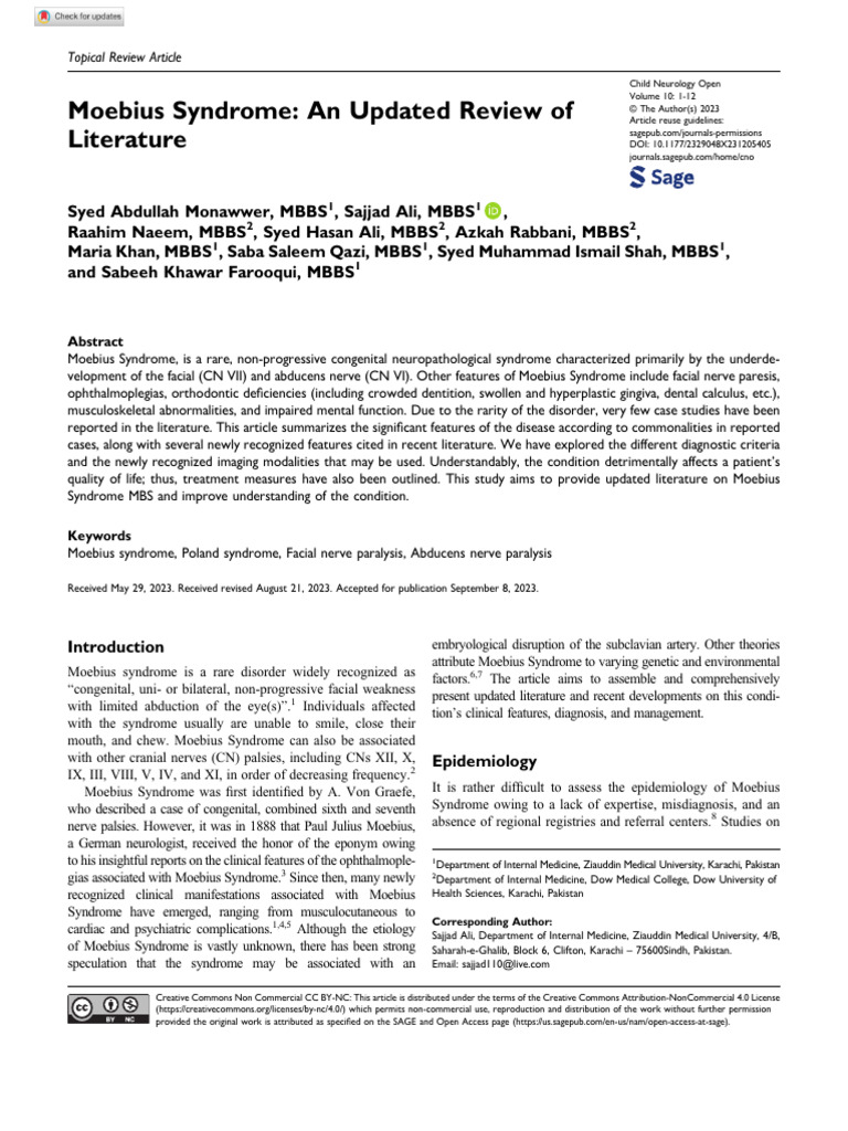 Monawwer Et Al 2023 Moebius Syndrome An Updated Review of Literature | PDF | Syndrome | Diseases ...