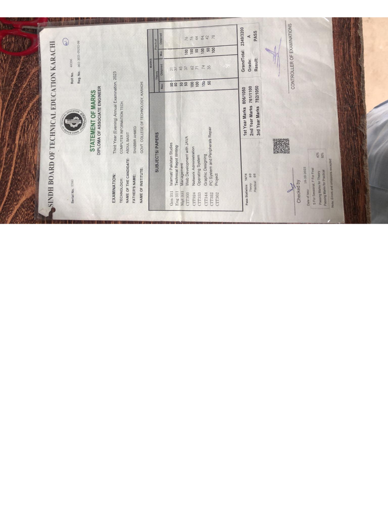 Statement of Marks | PDF