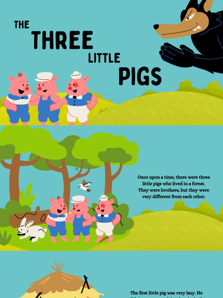 Three Little Pigs Education Presentation in Green Blue Animated Style | PDF