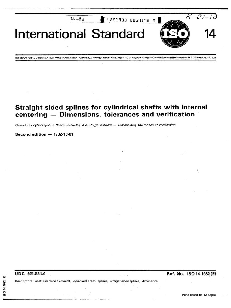 DIN 5462 - ISO 14 - 1982 - Spline | PDF