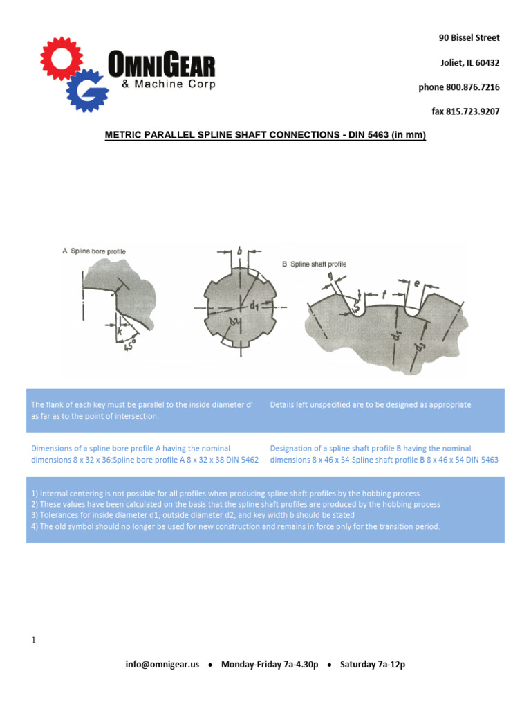 DIN 5463 Metric Spline Shaft Dimensions | PDF