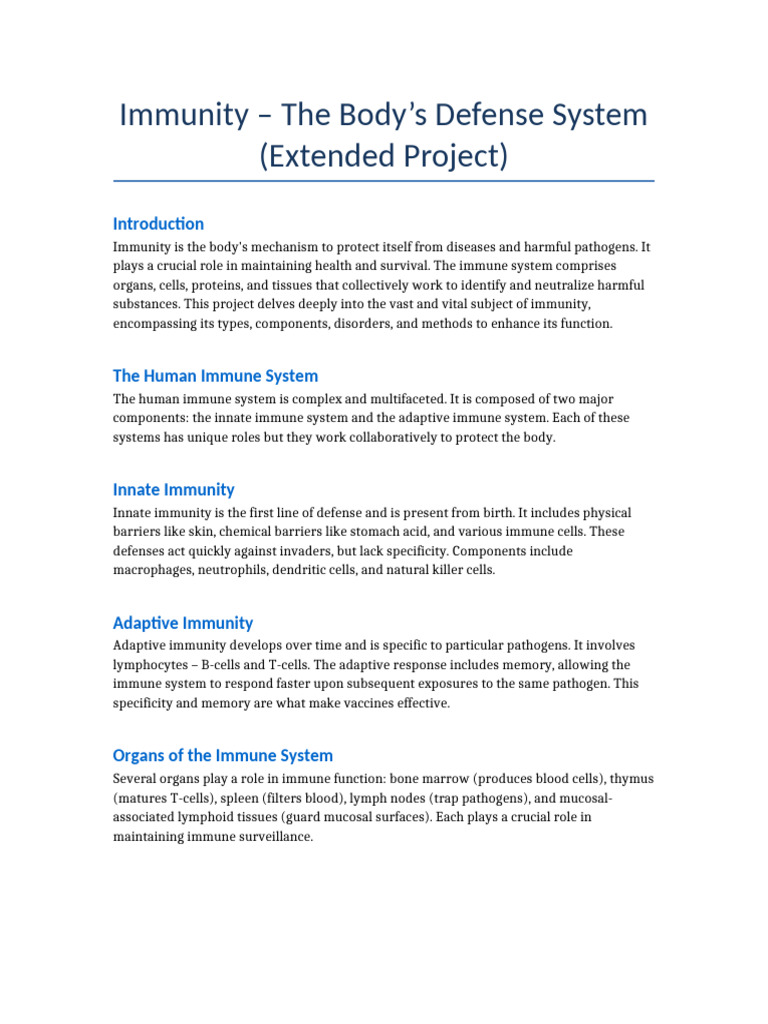 Class12 Immunity Project 10kwords | PDF | Immune System | Adaptive ...