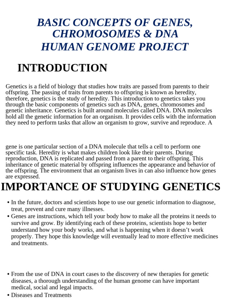 Basic Concepts of Genes, Chromosomes and Dna | PDF | Gene | Genetics