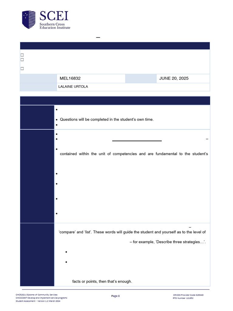 CHCCCS007 Student Assessment Task 1 Questioning 2 3 | PDF | Governance ...