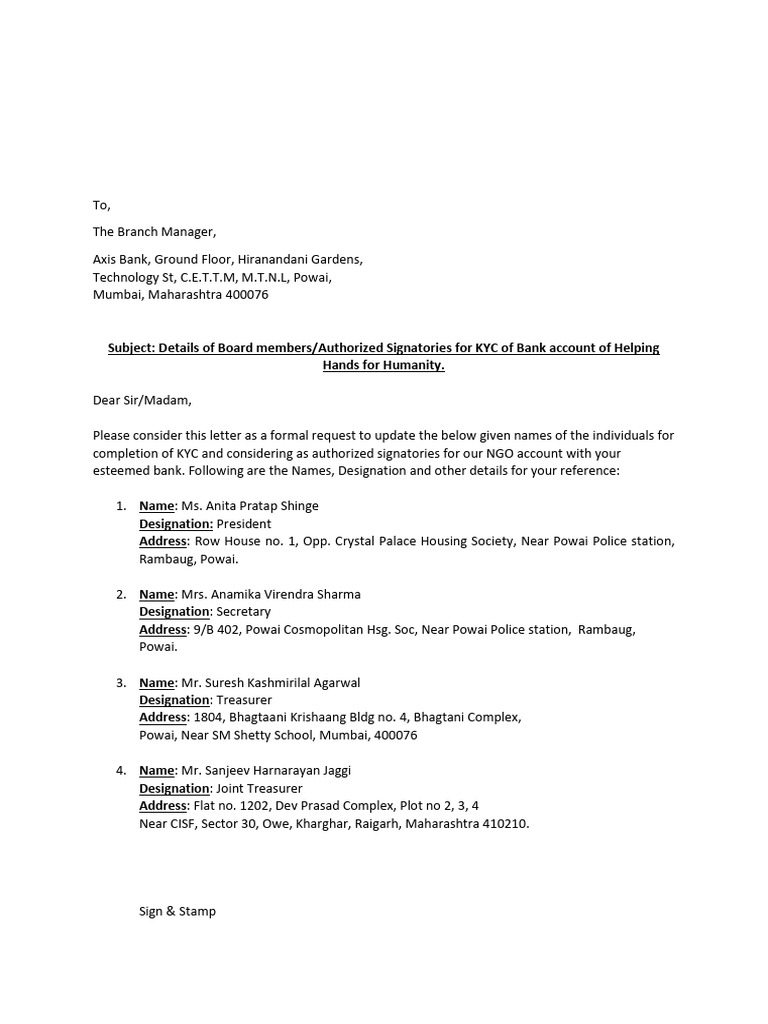 4 Axis Bank KYC Letter | PDF