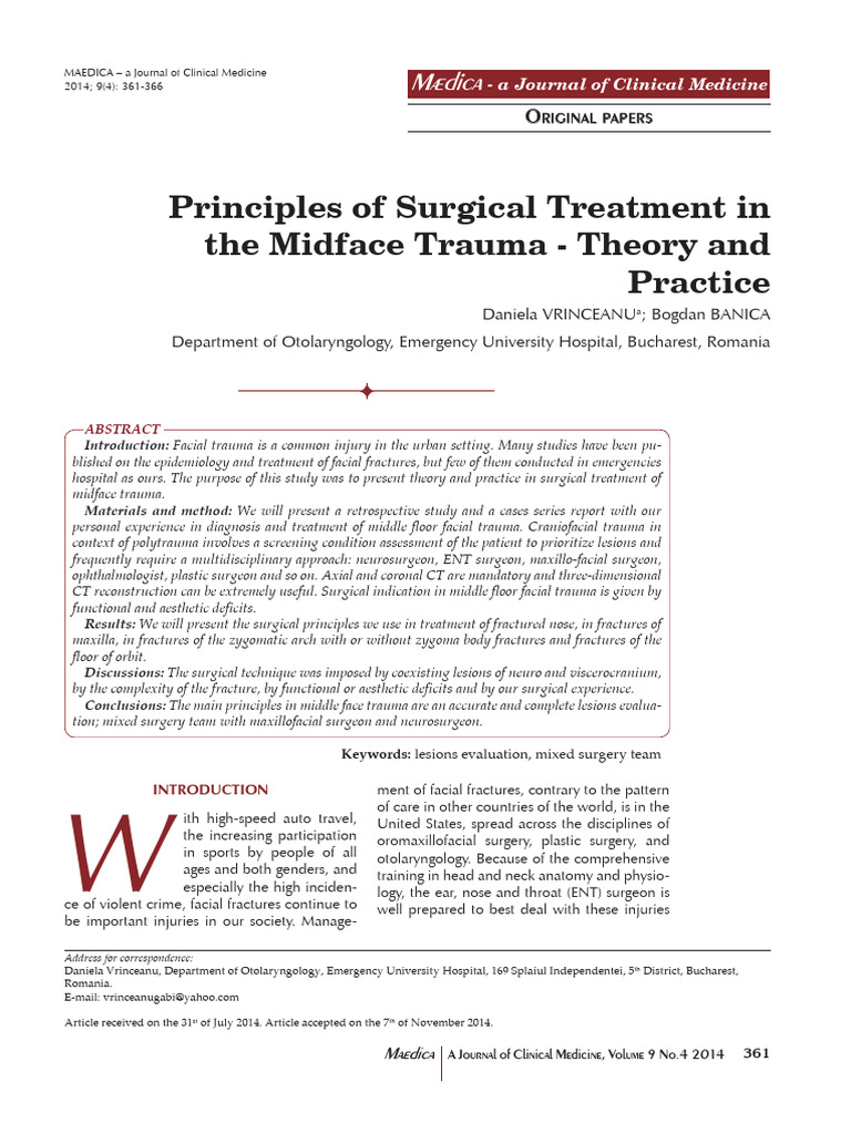 Midface Trauma: Surgical Treatment Principles | PDF | Surgery | Oral ...