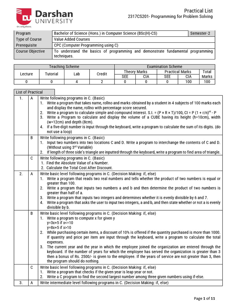 Modified BSC H CS 2nd Sem PPS Lab Manual-10!01!25 | PDF | Queue (Abstract Data Type) | Matrix ...