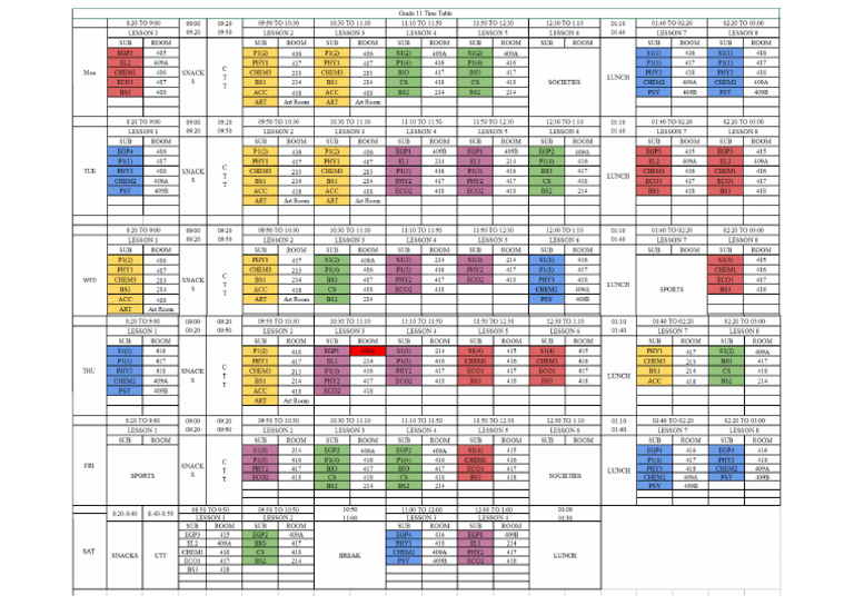 G11 - GroupA Timetable | PDF