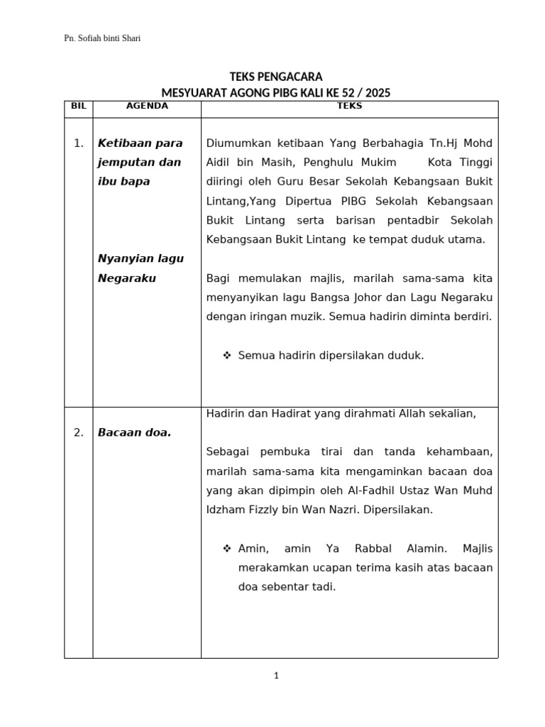 Teks Mesyuarat Agong Pibg 2025 | PDF