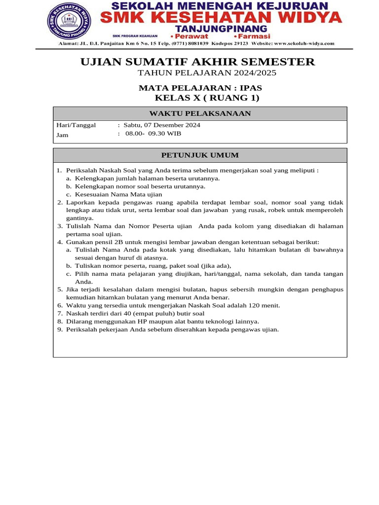 Sampul Soal Ipas Kelas X | PDF