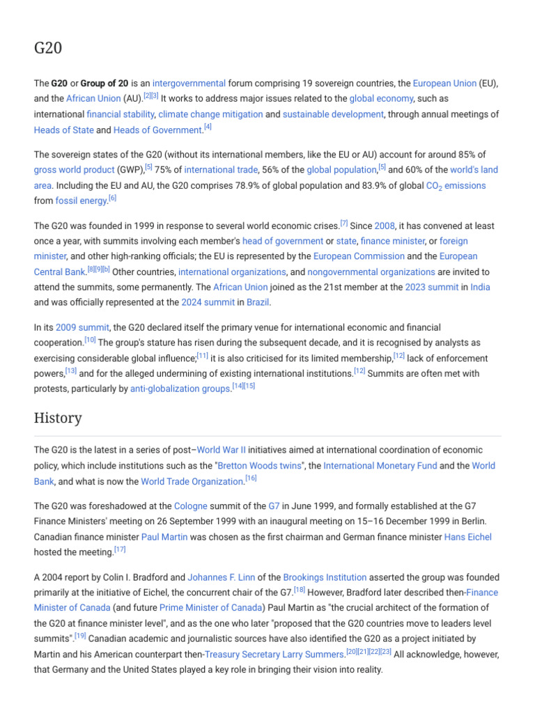 G20 - Wikipedia | PDF | Economies | International Relations