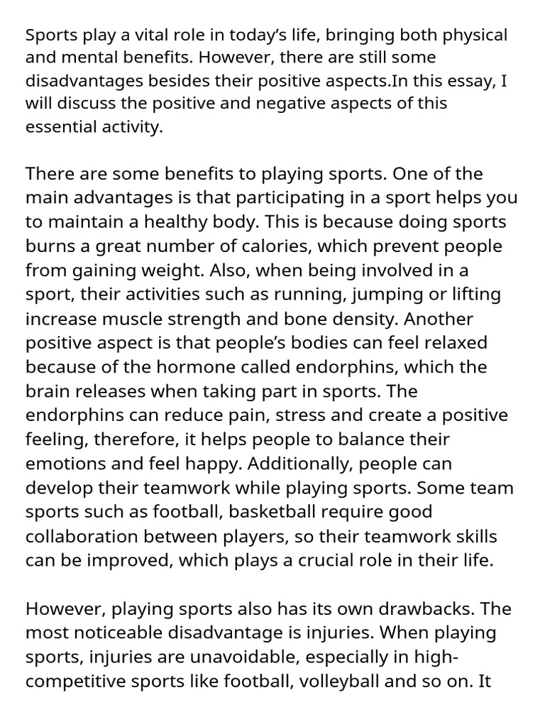 Advantages and Disadvantages of Sports-Writing Task 2 | PDF