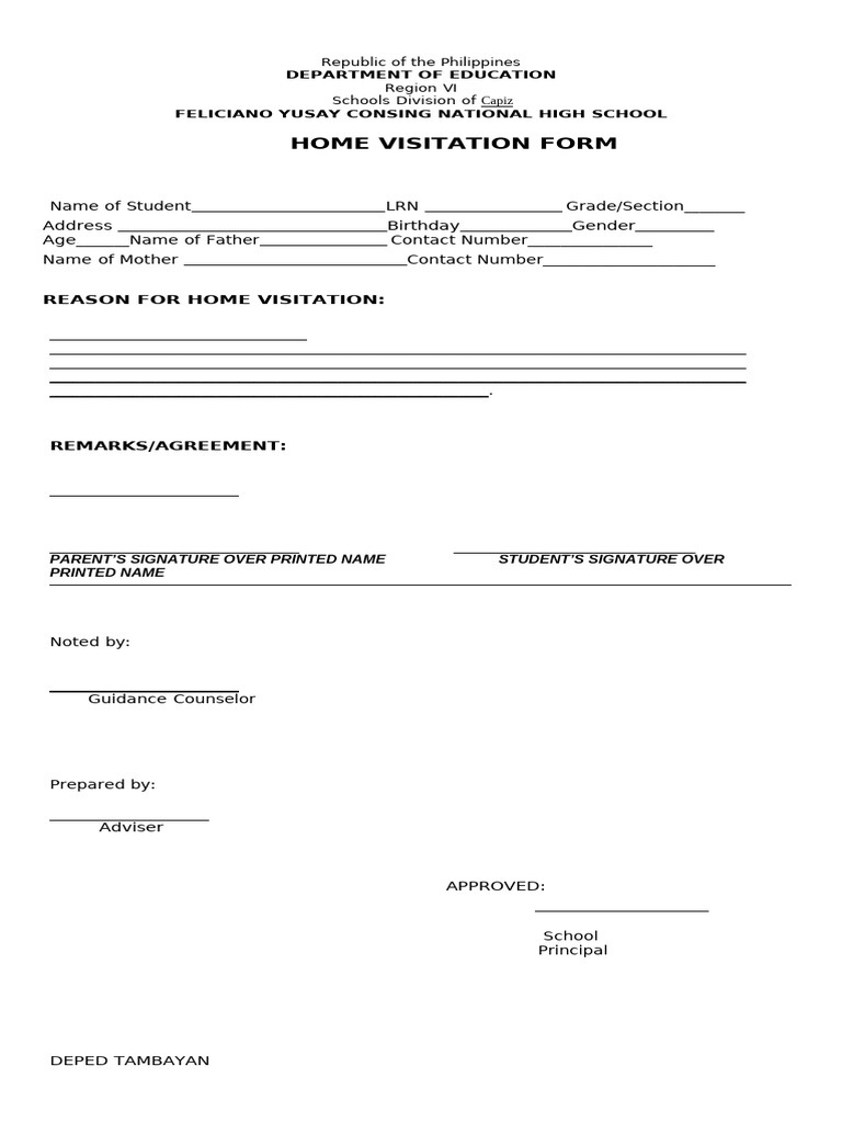 Home Visitation Form | PDF