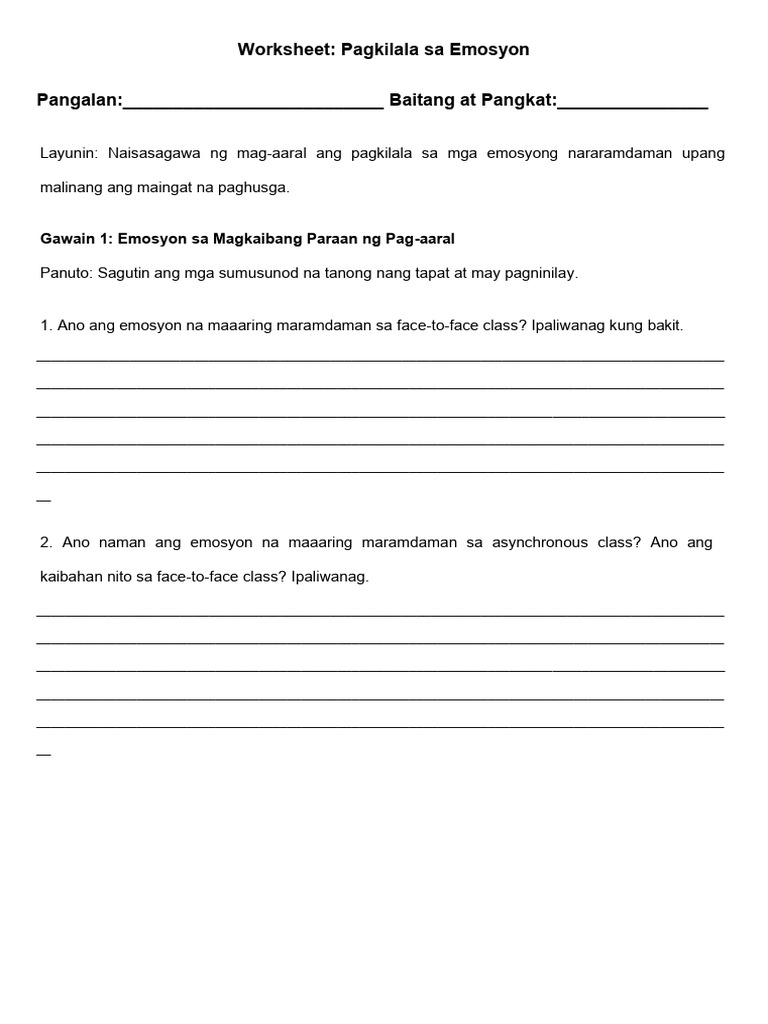 Worksheet Pagkilala Sa Emosyon-1 | PDF