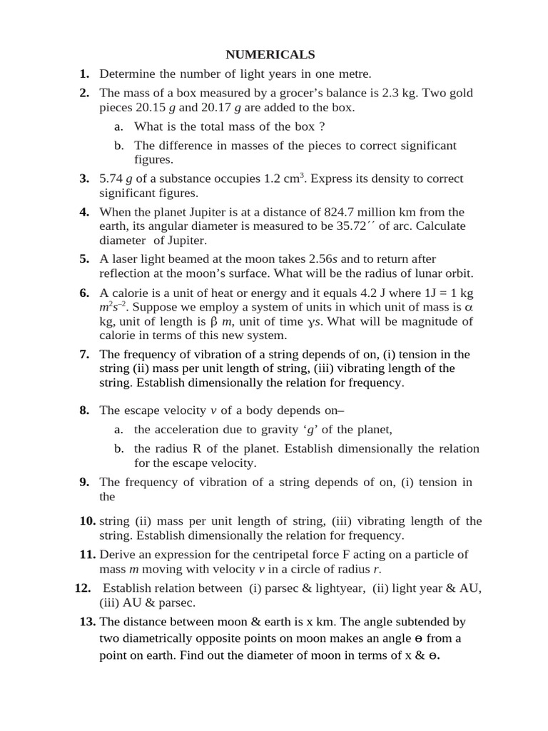Chapter 1 Numericals | PDF