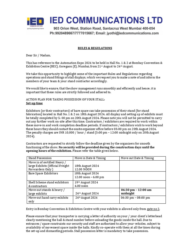 Automation Expo 2024 Rules & Regulations | PDF | Legal Liability ...