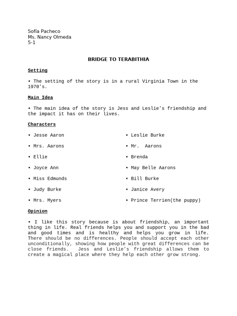 Bridge To Terabithia Document | PDF