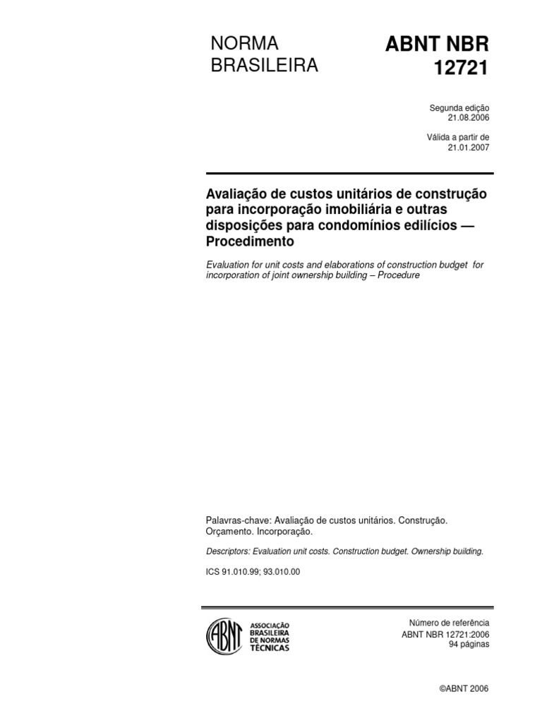 Norma ABNT NBR 12721: Custos de Construção | PDF | Lei Estatutária ...