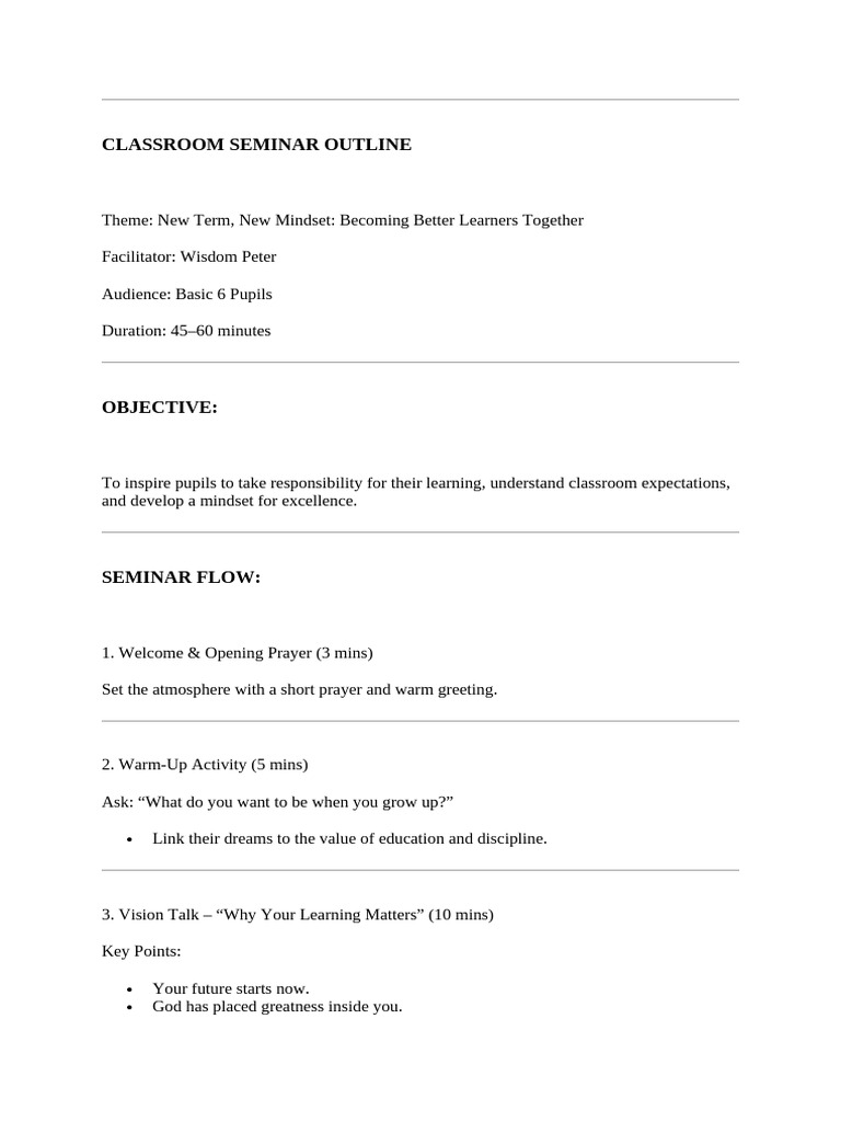 Classroom Seminar Outline | PDF