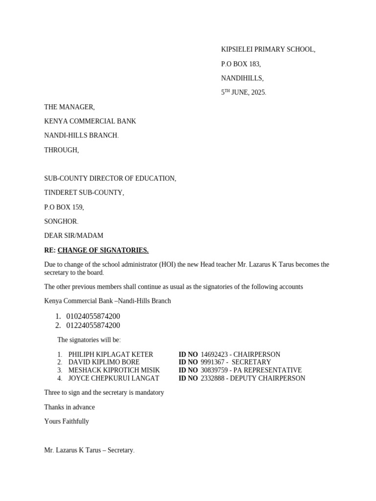 Change of Signatories | PDF