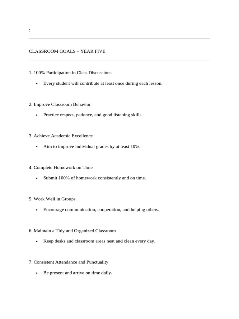 Classroom Goals - Year Five | PDF