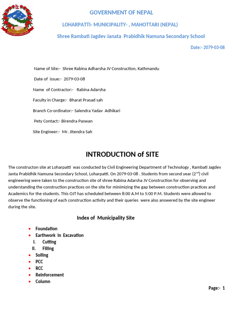 Ojt Report of Deploma in Civil Engineering Class 12 Neb | PDF ...