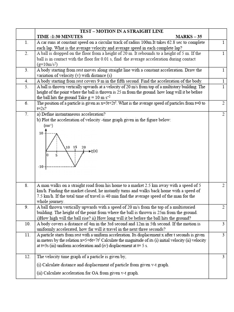 Motion in a Straight Line Test | PDF | Acceleration | Speed