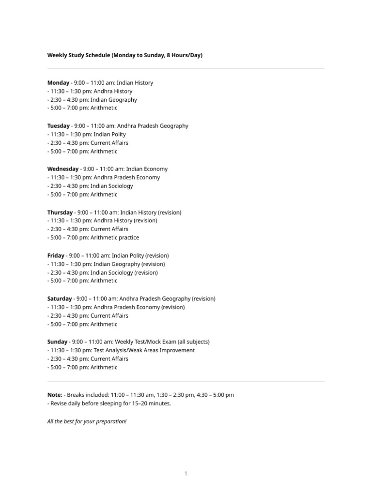 Study Schedule | PDF