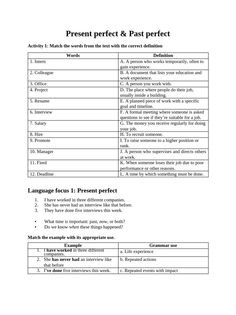 Lesson 7 - Present Perfect and Past Perfect - Student Version - ToEIC Fast Track | PDF | Linguistics