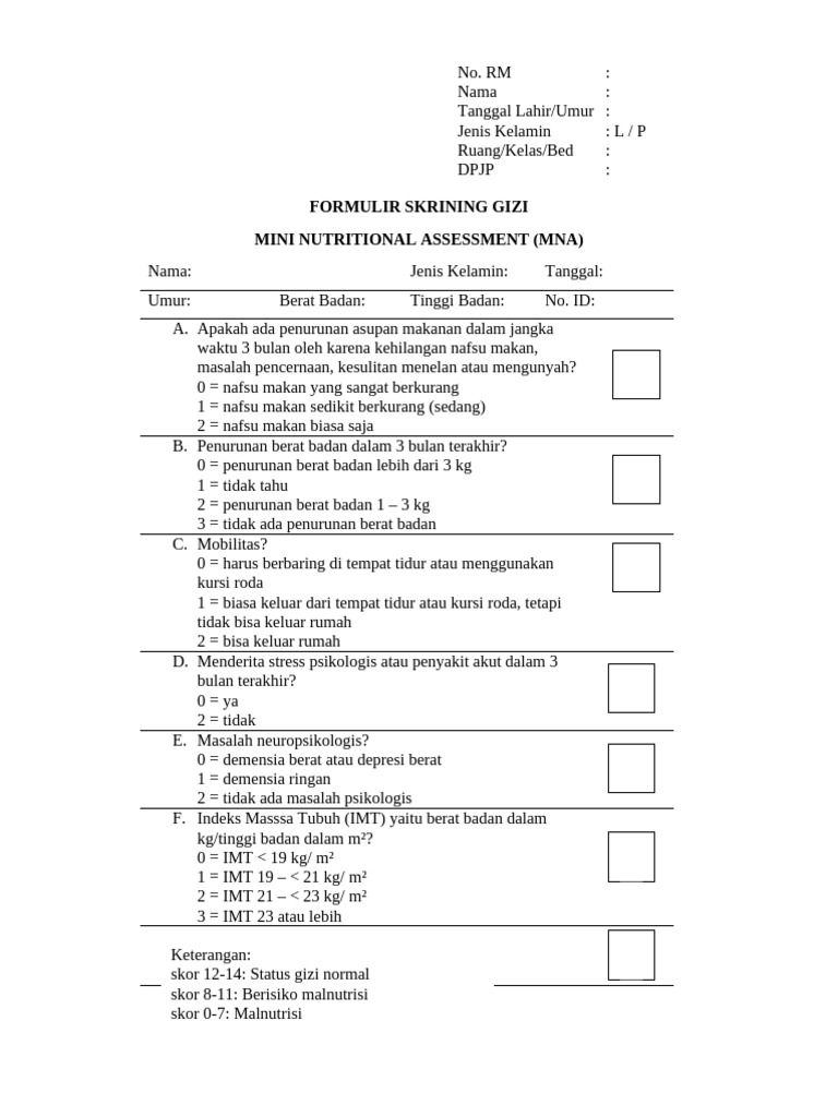 Formulir Skrining Gizi MNA | PDF