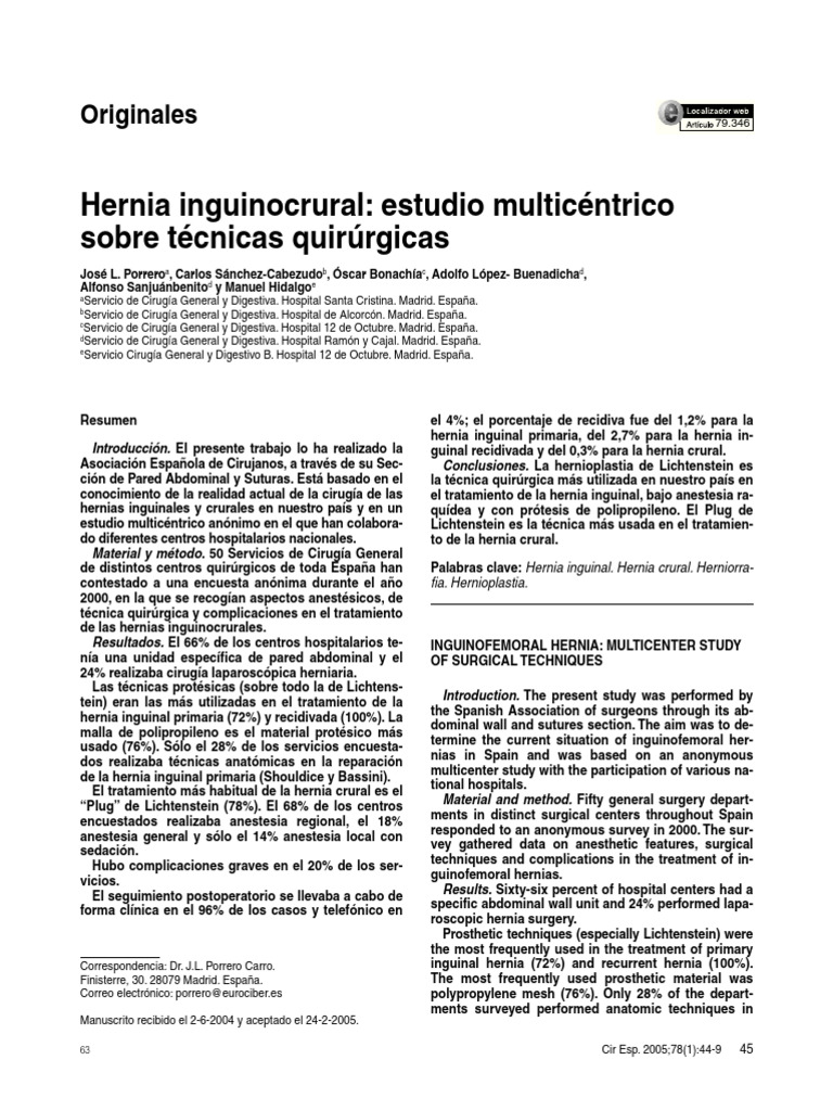 Estudio sobre hernia inguinocrural en España | PDF | Cirugía | Medicina ...