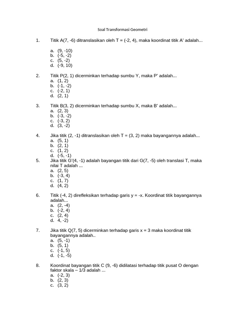 Soal Transformasi Geometri Les | PDF