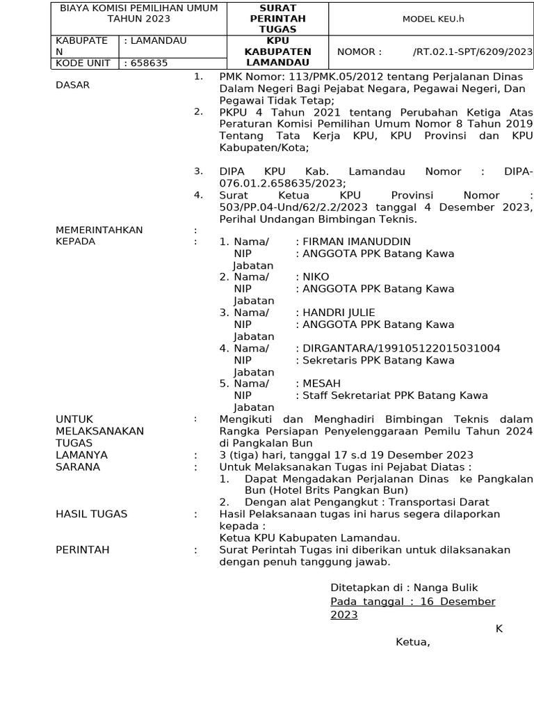 SPT Dan SPD Untuk PPK Format Baru | PDF