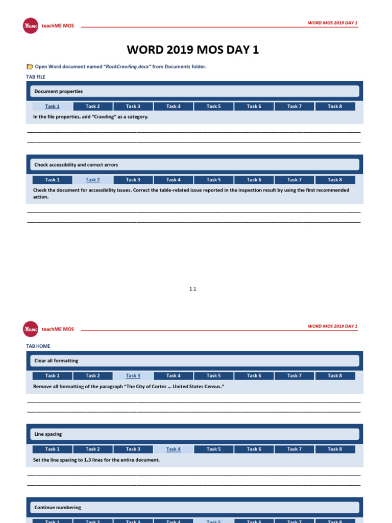 Word 2019 MOS Day 1-3 Tasks Guide | PDF | Text | Software