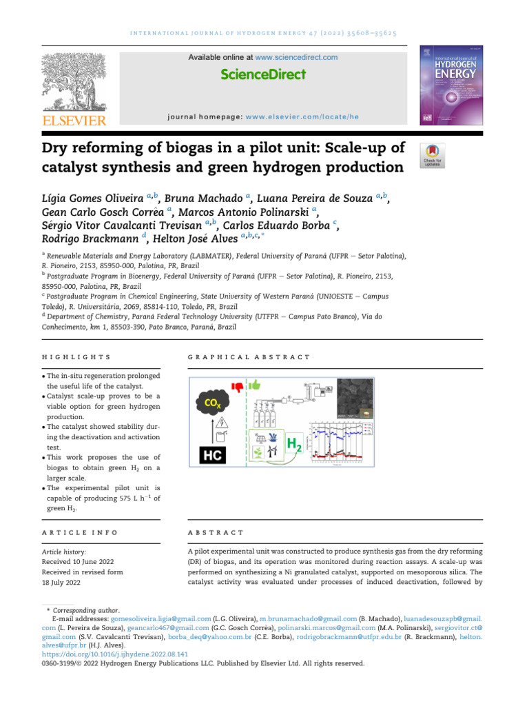 Dry Reforming of Biogas in A Pilot Unit Scale-Up of Catalyst Synthesis ...
