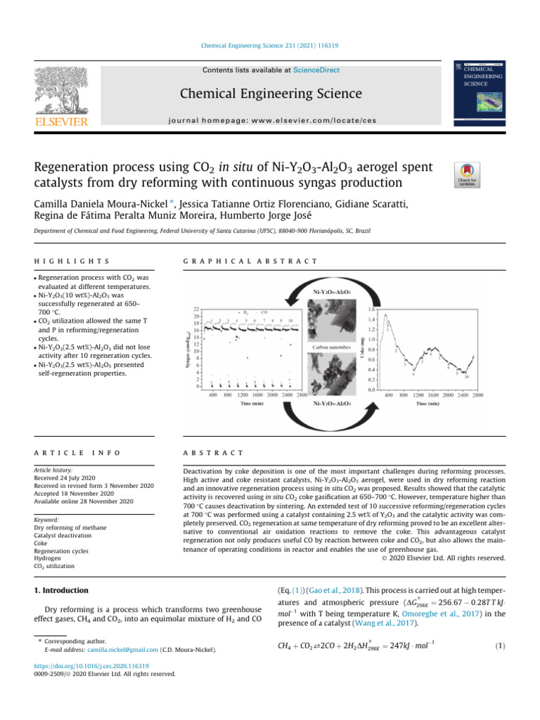 Regeneration Process Using CO2 in Situ of Ni-Y2O3-Al2O3 Aerogel Spent Catalysts From Dry ...