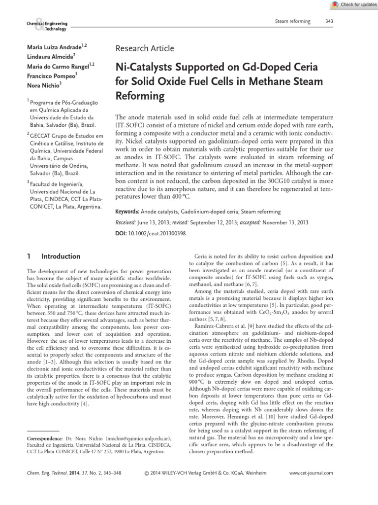 Ni-Catalysts Supported On Gd-Doped Ceria For Solid Oxide Fuel Cells in Methane Steam Reforming ...