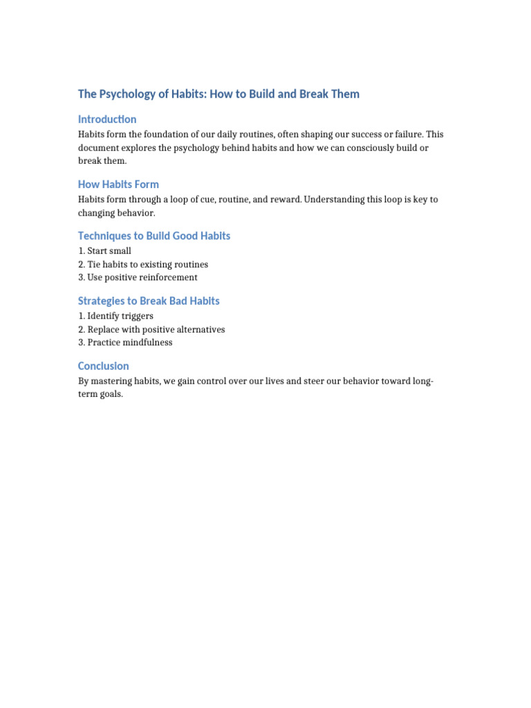 The Psychology of Habits How To Build and Break Them | PDF