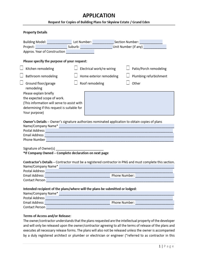 Architectural Plan Request Form | PDF | Indemnity | Private Law