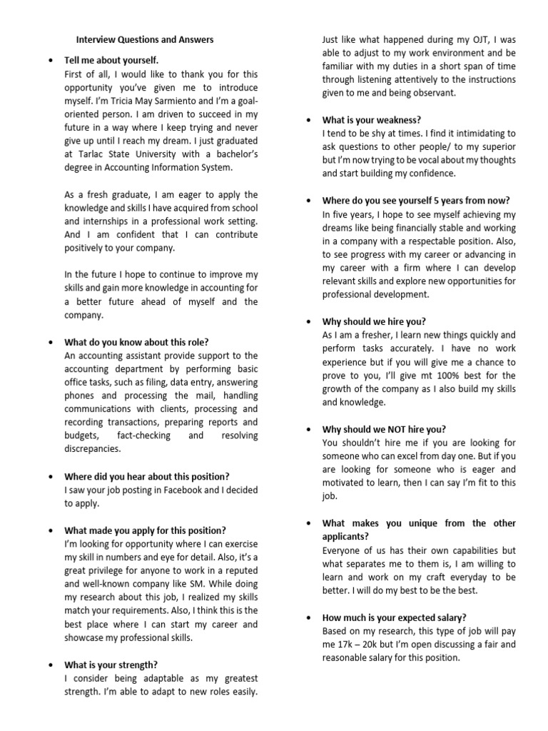Interview Questions and Answers | PDF | Knowledge | Behavioural Sciences