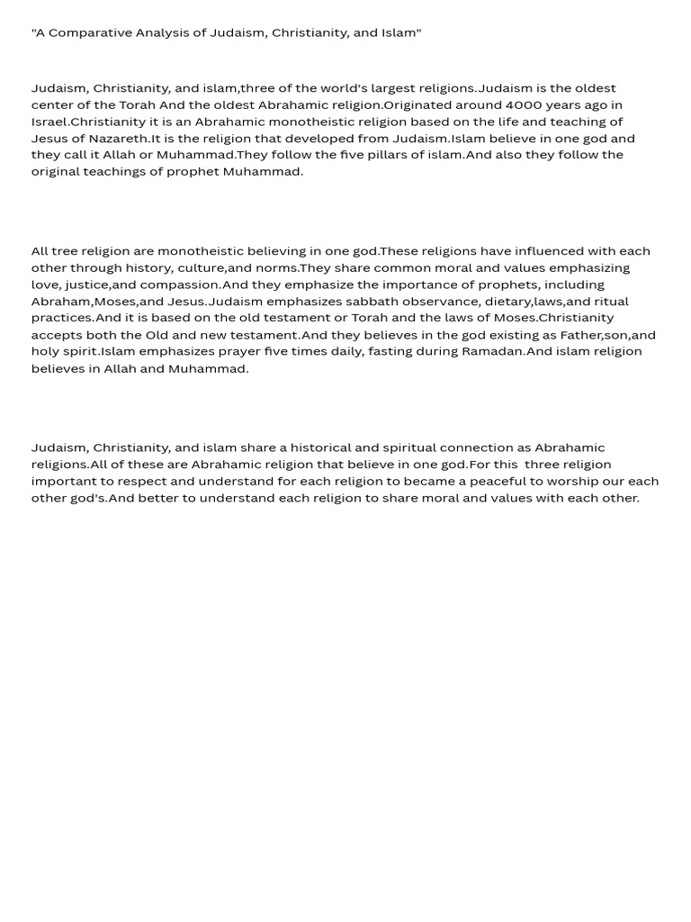A Comparative Analysis of Judaism, Christianity, and Islam - 20250219 ...