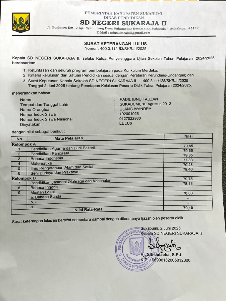 Surat Kelulusan Fadil | PDF