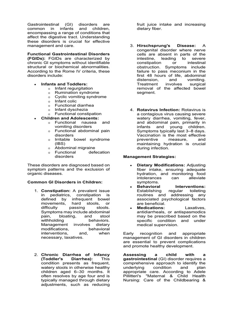 Common GI Disorders in Children | PDF | Small Intestine | Constipation