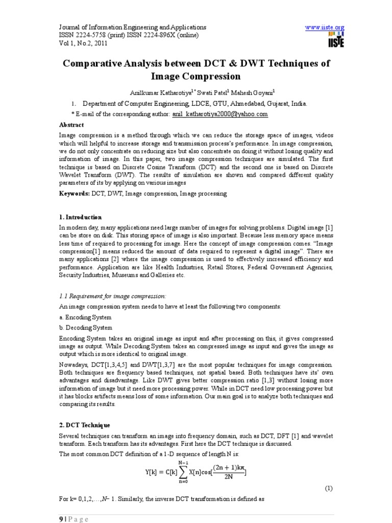 Comparative Analysis Between Dct And Dwt Techniques Of Image Compression Pdf Data Compression