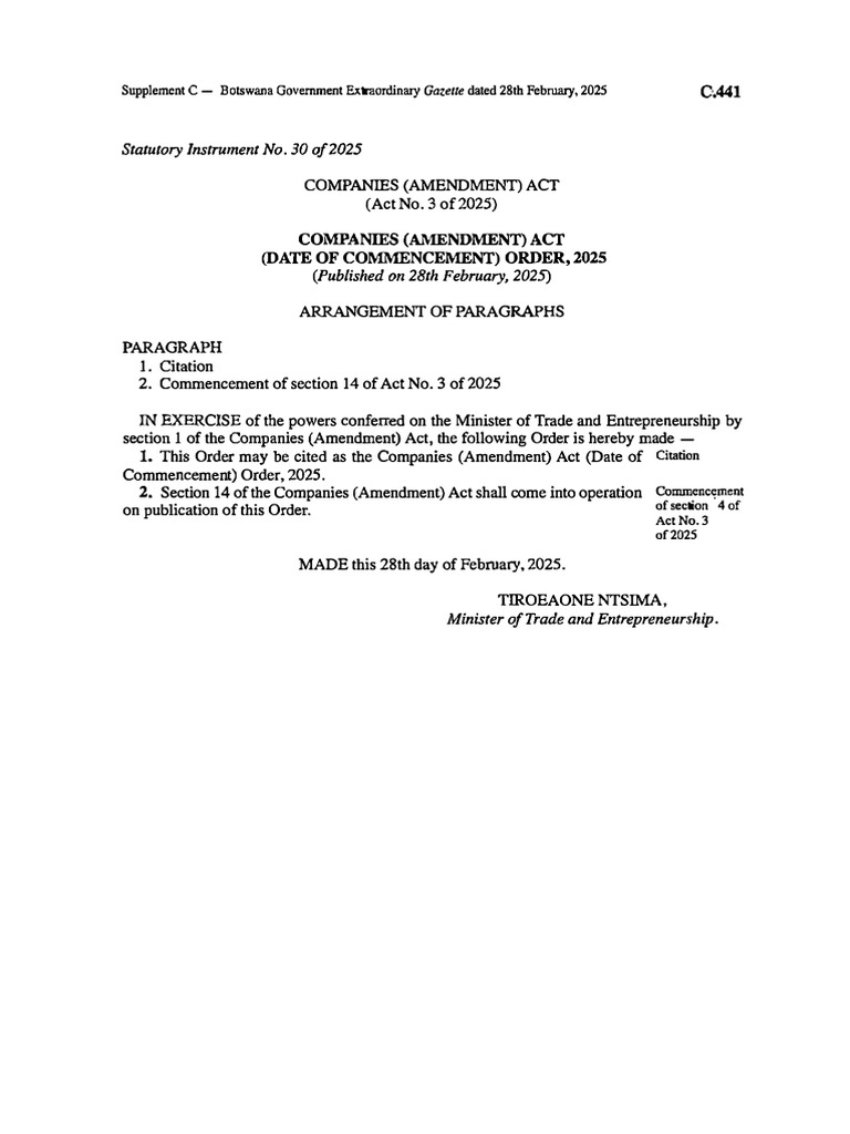 Companies Amendment Act Commencement 2025 | PDF