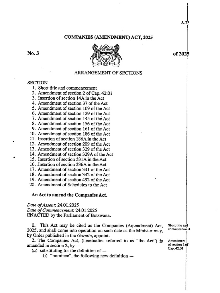 Companies (Amendment) Act No. 3 of 2025 | PDF