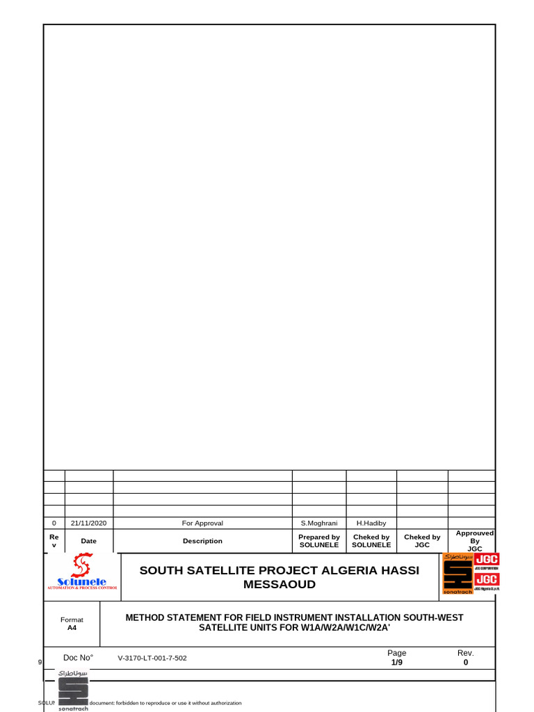 V-3179-LT-001-502 - Method Statement For Field Instrument Installation ...