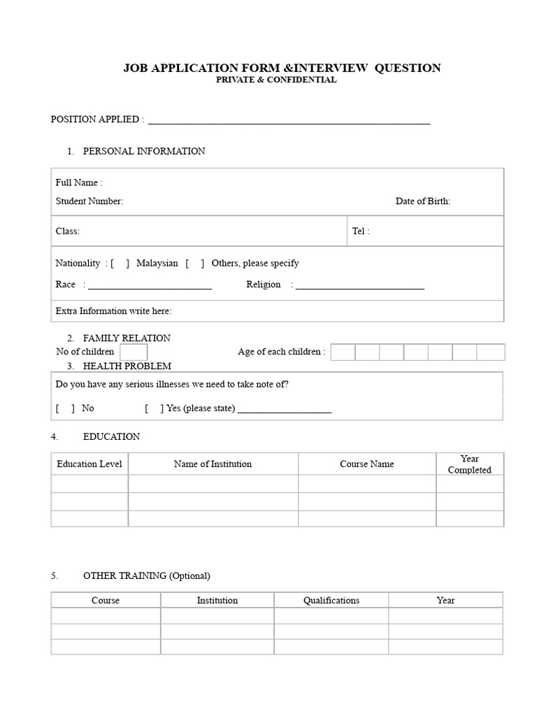 Job Application & Interview Questions Form | PDF | Chess | Chess Theory