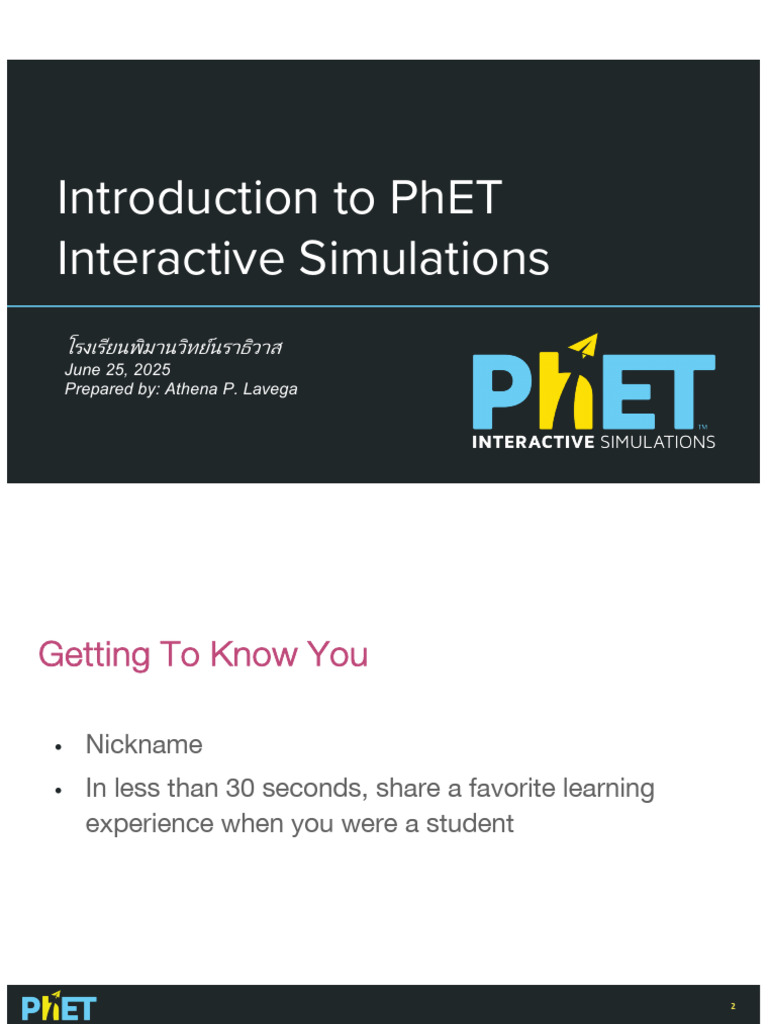 Introduction To PhET Interactive Simulations For Pimarnvitnarathiwat School | PDF | Learning ...